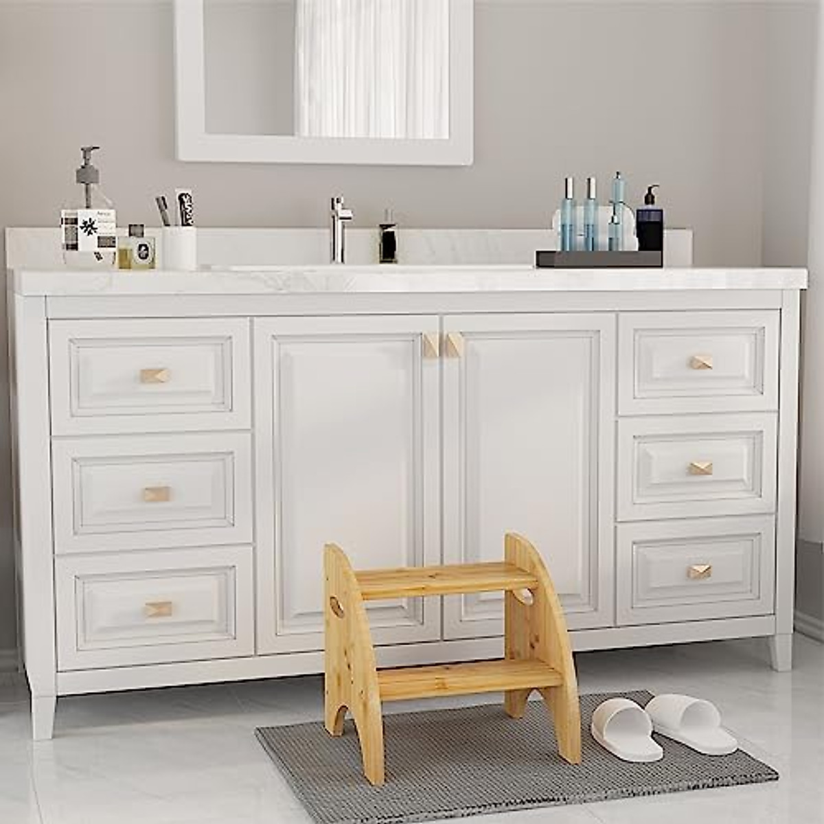 Arkboo Bamboo Step Stool, Bed Step Stool and Kids' Step Stools for Toddlers Adults, Rustic Two Step Stool Use for Kitchen, Bathroom