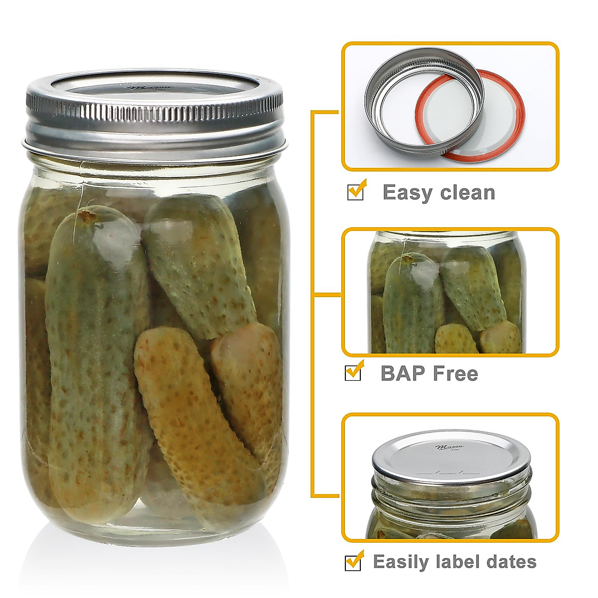 Encheng 12oz Regular Mouth Mason Jars with Lids and Bands,Clear Glass Canning Jars with Metal and Plastic Lids for Preserving,Meal Prep,Food Storage,Jam,Fermenting,Set of 12