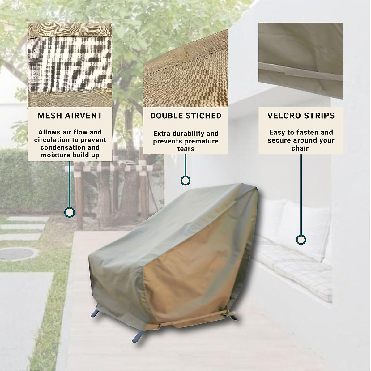Formosa Covers | Patio Outdoor Club Chair Cover with Adjustable Peel and Secure Fasteners - for Furniture 33.5" Wx36 Dx37 H' (Taupe)