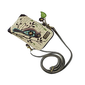 CHALA Canvas Cell Phone Crossbody Purse - Women Multicolor Handbag with Adjustable Strap - Bird - sand