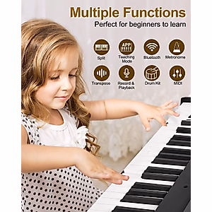 Folding Piano, Portable 88 Key Full Size Foldable Keyboard Piano Semi-Weighted Bluetooth with Light up Keys, Sustain Pedal and Handbag, Black, by Vangoa