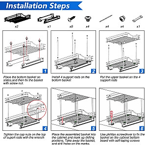 Fulgente Chrome Finish Pull Out Drawer Cabinet Organizer, Professional Wire Frame 2 Tier Heavy Duty Slide Out Kitchen Cabinet Storage Shelves, Sliding Pantry Shelf Bathroom 11"W x 21"D x 15.12''H
