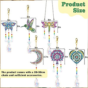 6 Pcs Diamond Painting Suncatcher, Double Sided 3D Diamond Painting Wind Chime Paint by Number, Diamond Painting Hanging Ornaments for Adults Kids Home Garden