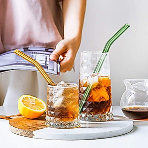 Reusable Glass Straws, Reusable Bent Glass Drinking Straws with 2 Cleaning Brushes, Reusable Straws for Smoothies, Milkshakes, Juice(Multicolor, 12 Pack)