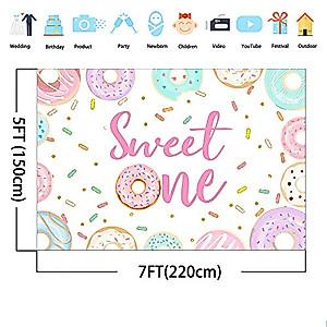 Avezano Donut Sweet One Backdrop Doughnut First Birthday Party Background 7x5ft Sprinkles Confetti Donuts 1st Birthday Photo Booth Banner Cake Table Decorations for Girls
