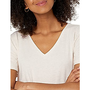 Amazon Essentials Women's Classic-Fit Short-Sleeve V-Neck T-Shirt, Pack of 2, Olive/Oatmeal Heather, Large
