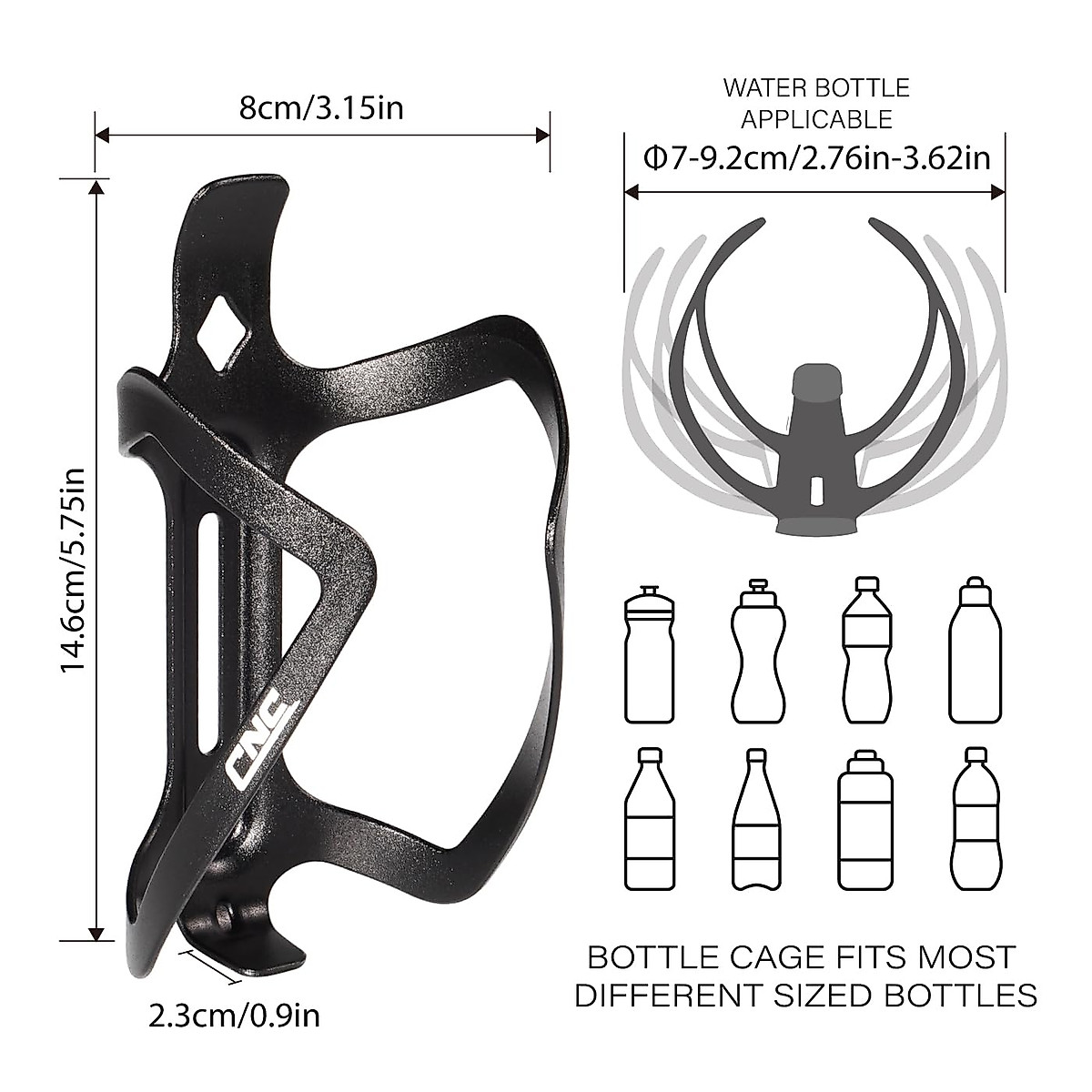 CNC Bike Water Bottle Holder, 2-Pack Bike Water Bottle Cage for Road Bike/Mountain Bike，Black