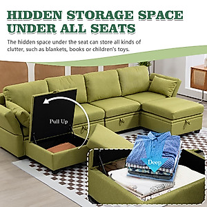 LIFEISLE Modern 110 Inch Convertible Modular Sofa, 6 Seater Oversized Sectional Sofa with Reversible Chaise Lounge with Cushions, with Storage Seat for Living Room, Reception Room,Olive