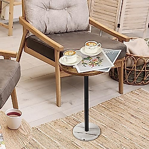 smusei Small Side Table for Small Spaces Round Bar Table with Marble Base Round End Table Drink Table Pedestal for Sofa Couch Chair Patio, Brown
