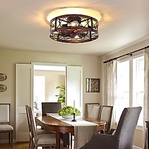REDSTAR Retro Small Ceiling Fan with Light Remote Control, Ceiling Fans with Lights Flush-Mount, Low-Profile Ceiling Fan with Light, Caged Ceiling Fan with Light (Black)