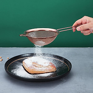 Copper Fine Mesh Strainer 3 Pieces Set, Rose Gold Flour Sifter For Baking, Stainless Steel Clander, Copper Matcha Tea Strainer, Gravy Separator, Stasher Sieve Pasta Strainers