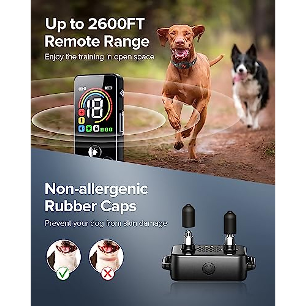 Dog Shock Collar, Ycoev Dog Training Collar with Remote, IP67 Waterproof Shockers Collar for Large Medium Small Dogs Electric Collar for Dogs with 4 Modes Beep, Vibration, Shock, Dog Finder