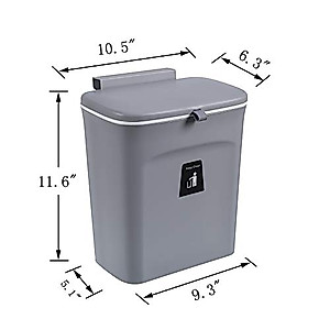 CXLE 2.4 Gal Hanging Trash Can for Kitchen Cabinet Door with Lid, Wall Mounted Plastic Small Trash Can Under Sink Garbage Can for Kitchen Bathroom Toilet Bedroom Living Room(Grey)
