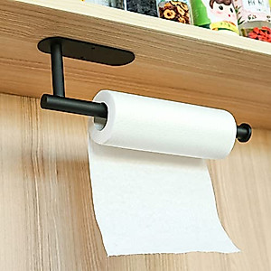 ASTOFLI Paper Towel Holder Under Cabinet, Self Adhesive and Drilling Paper Towel Holder Wall Mount, Under Cabinet Paper Towel Holder for Kitchen, Black Paper Towel Holder SUS304 Stainless Steel