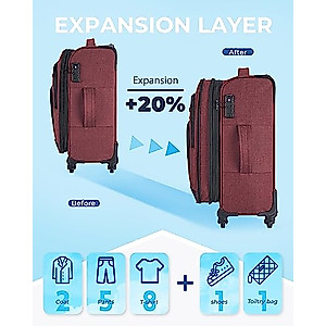 2 Piece Luggage Sets, BAGSMART Expandable 20 inch Carry on Luggage Airline Approved, Lightweight Carry on Suitcase with Spinner Wheels, Family Travel Suitcase Set with Duffle Bag - Red