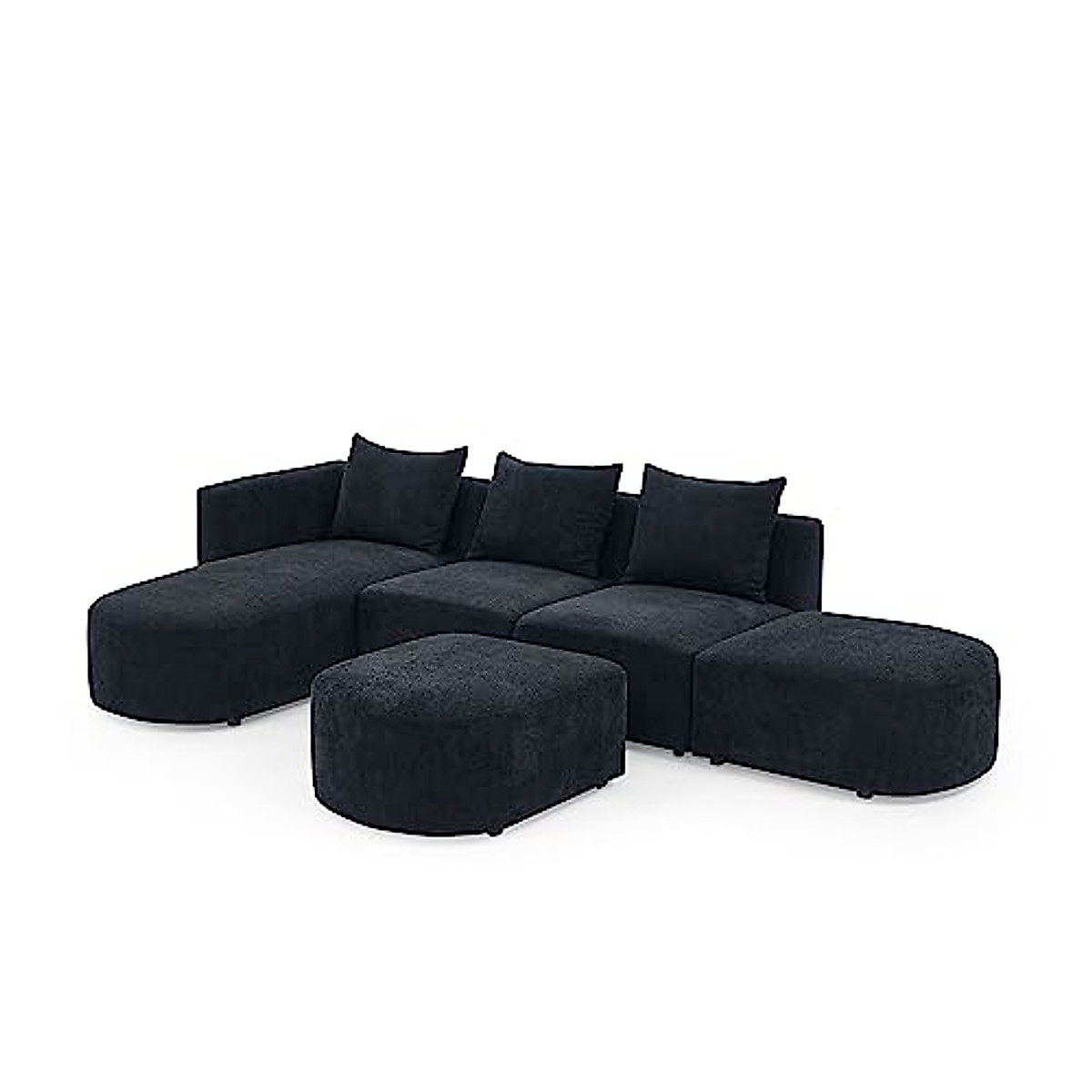L-Shaped Stylish Comfy Sectional Sofa Couch with 2 Single Seats, Left Chaise and Movable Ottomans, Modern DIY Combination Convertible Modular Sofa&Couch Cloud Deep Seater Cozy Sofá for Living Room