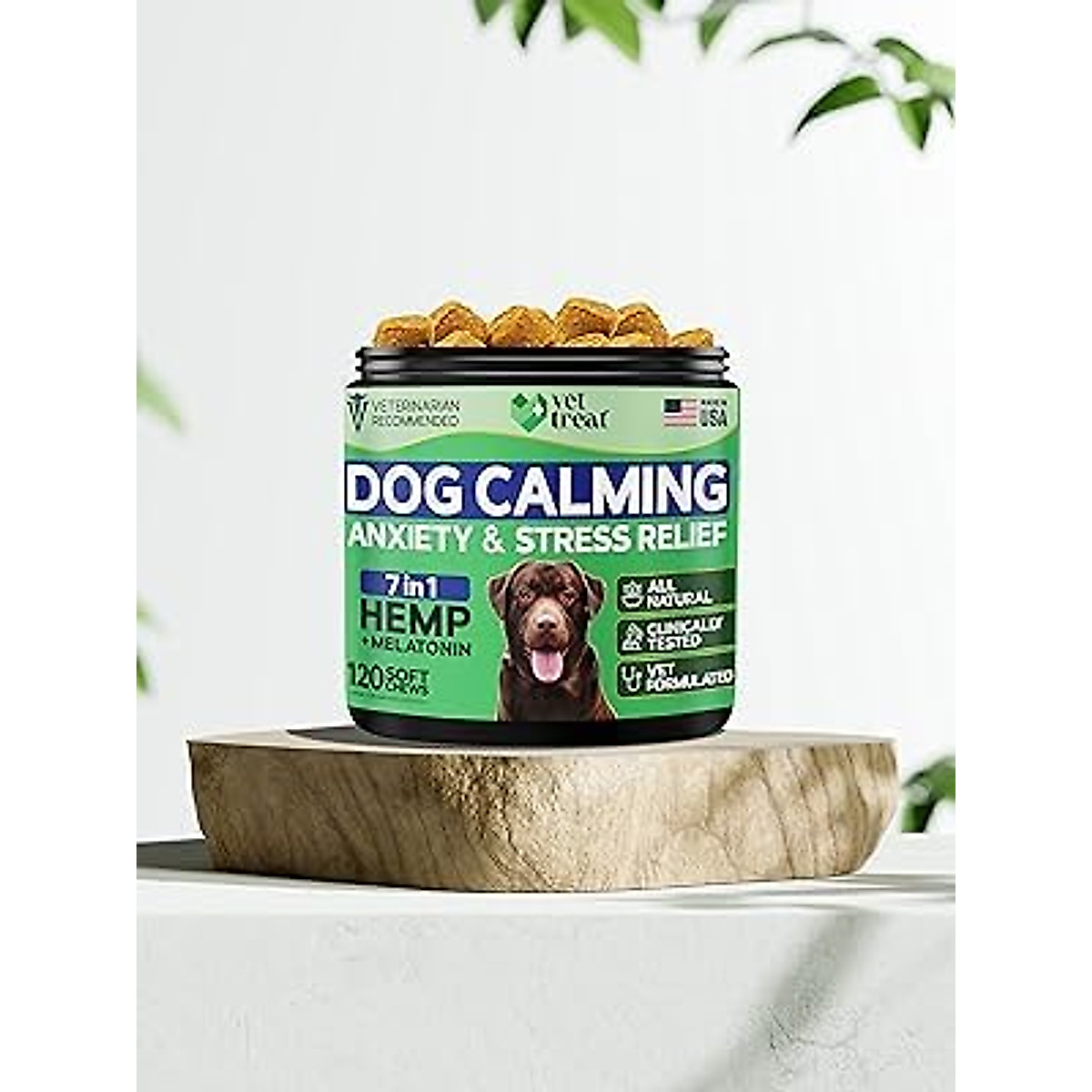Hemp Calming Chews for Dogs - Dog Anxiety Relief -Made in USA- Hemp Oil + Melatonin Treats - Separation Anxiety, Barking, Travel - Dog Calming Chews - 120 Soft Treats (Chicken)