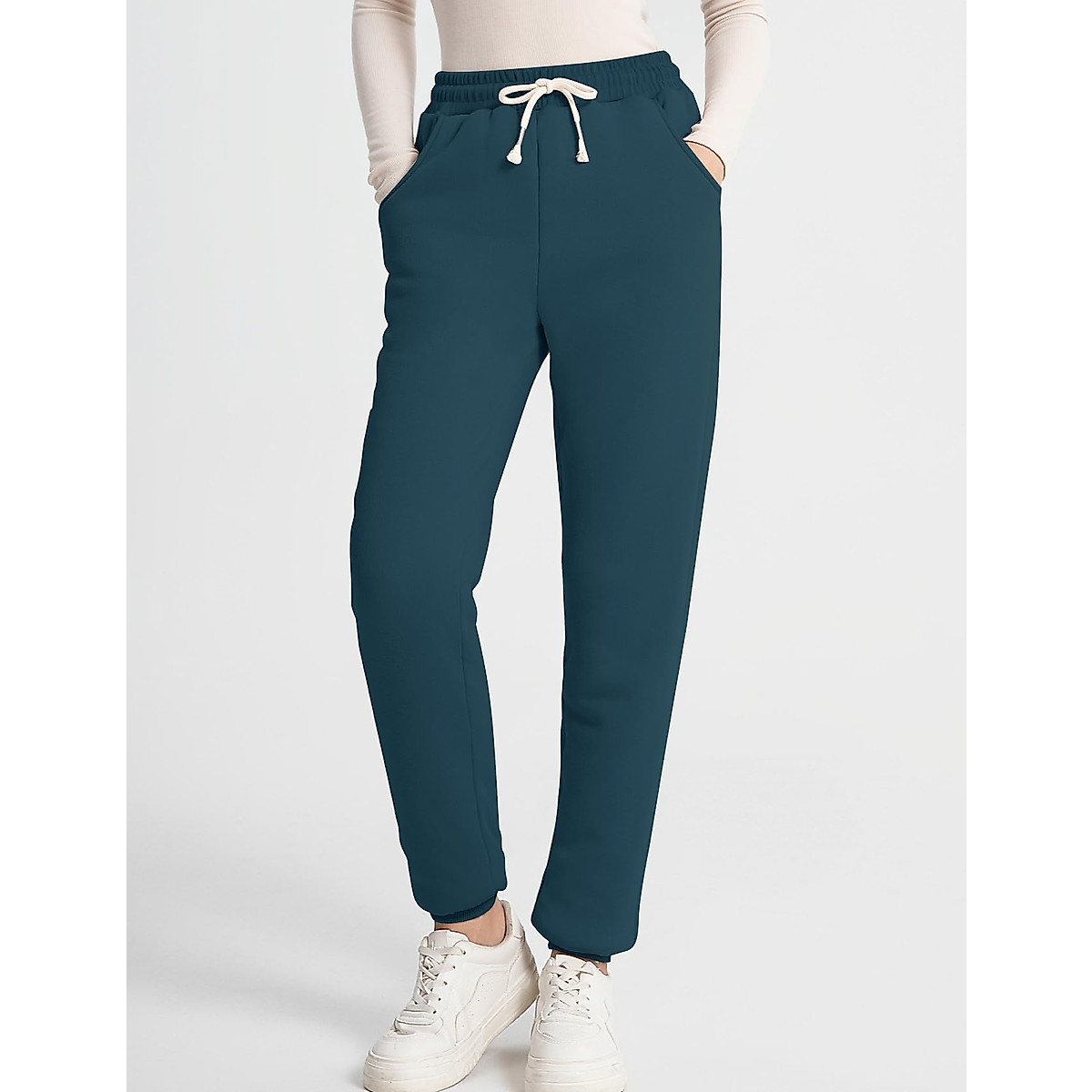 Flygo Women's Winter Warm Fleece Joggers Pants Sherpa Lined Athletic Active Sweatpants(DarkBlue-M)