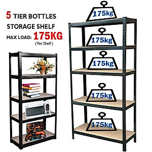 Jupitor Shelving Units for Storage Garage Bathroom 5 Tier Storage Garage Racking Shelves Heavy Duty 175KG Per Shelf 875KG Capacity, for Warehouse Shed Office Workshop Black - 150cm x 75cm x 30cm
