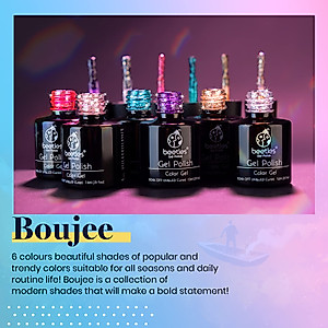 Beetles Glitter Gel Polish, 6 Pcs Pink Silver Platinum Gel Polish Kit Soak off Uv Lamp Glitter Purple Pink Green Gold Winter Glitter Nail Polish Kit Holiday Gift Pink Gel Polish Design for Party