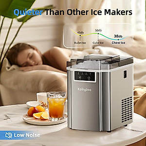 KaringBee Nugget Ice Maker Countertop - 45lbs/24H, 5mins Making Soft Chewable Pellet Ice - Self-Cleaning, Sonic Ice, Pebble Ice Machine for Home Kitchen, Office - Stainless Steel