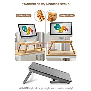 Laptop Desk Nnewvante Table Adjustable Bamboo Foldable Breakfast Serving Bed Tray w' Tilting Top Drawer