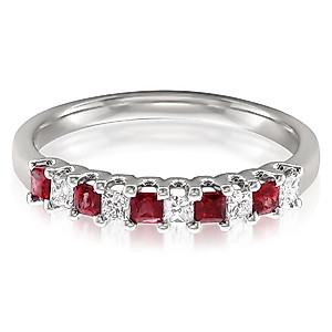 Beyond Brilliance 1/2 Carat Prong-Set Princess Cut Diamond & Red Ruby Bridal Wedding Band Ring in 14K White Gold (H-I, I1-I2)