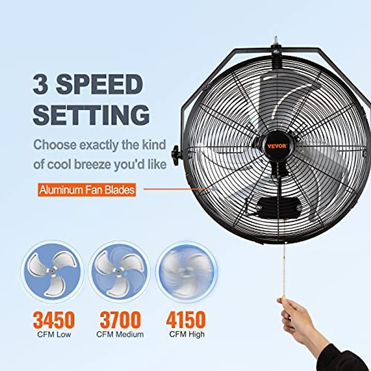 VEVOR 18 Inch Wall Mount Fan, 3-speed IP44 Waterproof Industrial Wall Fan, Max. 4150 CFM Wall Mounted Fan for Outdoor, Commercial, Residential, Greenhouse, Workshop, ETL Listed, 2-Pack