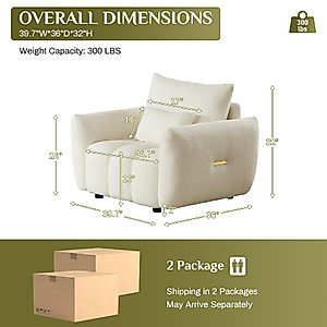 Wrofly 39.7" Teddy Cloud Sofa Couch, Modern Deep Seat Boucle Single Sofa Chair, Comfy Upholstered Sherpa Couch with Pillow, Oversized Accent Armchair for Living Room Apartment Office, Beige White