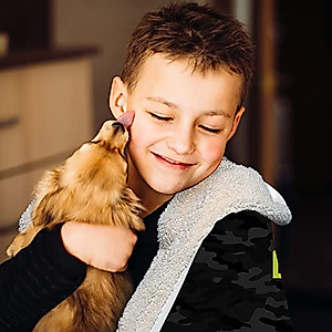 Ohaprints Custom Softball Ball Pattern Camoflage Black Grey Player Fan Gift Personalized Name Number Sherpa Hoodie Blanket Soft Travel Camping Wearable Hooded Blankets Cape Wrap Plush Fuzzy Comfy Cozy