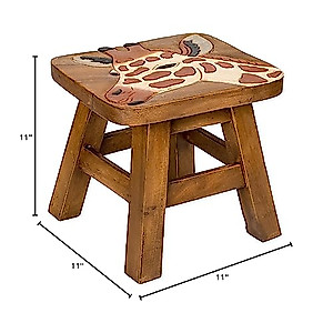 Sea Island Imports Giraffe Design Hand Carved Acacia Hardwood Decorative Short Stool