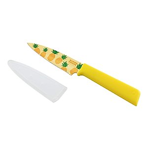 KUHN RIKON Tropics Pineapple Colori+ Non-Stick Straight Paring Knife with Safety Sheath, Stainless Steel