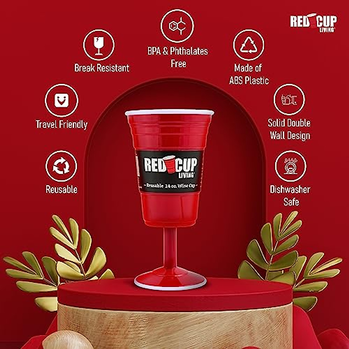 Red Cup Living 14 Oz Wine Cup | Party Wine Cups Ideal for Kids & Adults | Reusable Drinking Supplies for Birthday Party, Camping, Travel Outdoors | Durable & Unbreakable | BPA Free | Easy to Carry