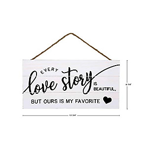Love Story Wood Plank Hanging Sign for Home Decor (13.75 x 6.9 Inches with White Background)