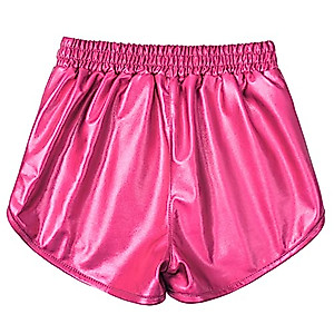 Metallic Shorts for Big Girls Red Light Dance Shorts Shiny Hot Pants 12 13 with Sunglasses