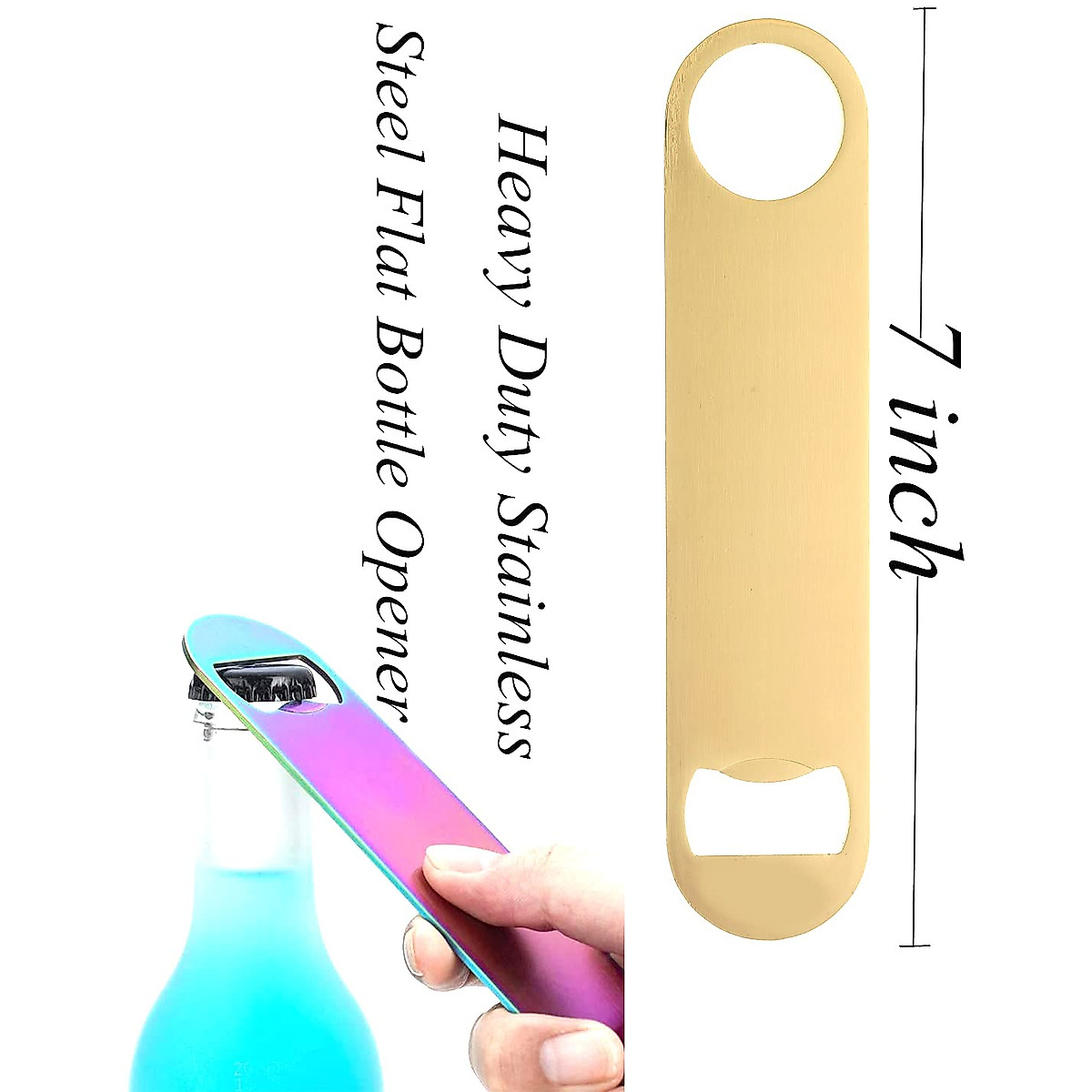 WAYTOSUC 2Pcs Gold Stainless Steel Flat Bottle Opener, Heavy Duty Bartender Beer Bottle Opener for Bar Home Kitchen Restaurant (2, Gold)