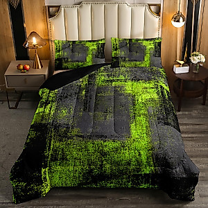 Grunge Lime Green Bedding Sets Full Black Grey Watercolor Ombre Comforter Set For Kids Boys Teen Men Hippie Graffiti Tie Dye Quilt Comforter Abstract Oil Painting Minimalist Room Decor 3 Pcs