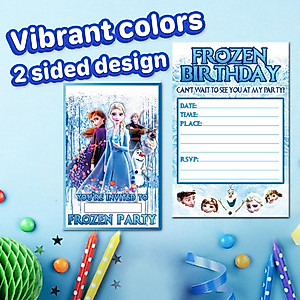 Set of 20 Winter Princess Themed Happy Birthday Invitation Cards & Envelopes – Lightweight (240g), Postcard Style Invites for the Perfect Party Pack