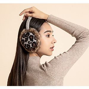 ZLYC Winter Faux Fur Adjustable Earmuffs Cute Knit Fuzzy Ear Muffs for Women Girls (Leopard Gray)