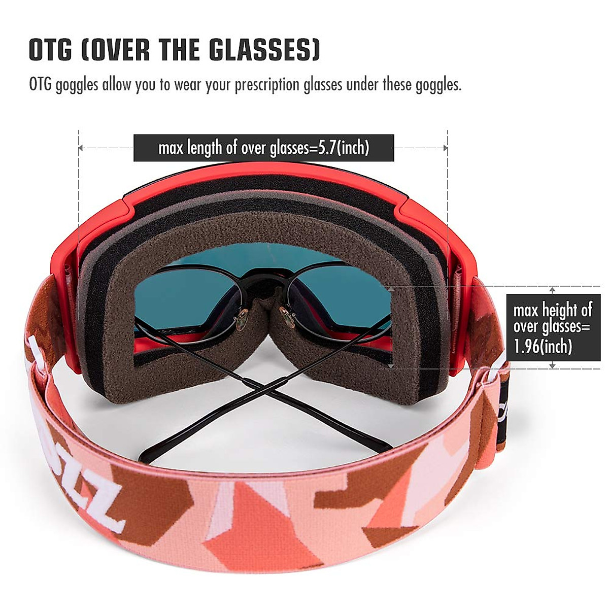 COPOZZ Polarized Ski Goggles Set, M1 Magnetic Snowboard OTG UV400 Skiing Goggles … (Red Lens Red Frame VLT-16.1%)