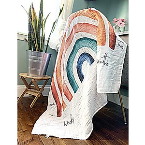 Organic Rainbow Baby Monthly Milestone Blanket Newborn Boy Girl Unisex Neutral| Boho Vintage Rainbow Baby Monthly Picture Blanket| Baby Growth Photography Background Prop