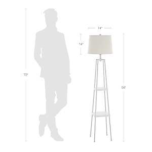 Catalina Lighting Modern Metal Etagere Floor Lamp with Shelves and Linen Shade, 58", Classic White