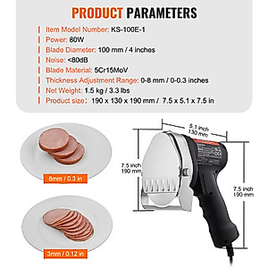 VEVOR Electric Shawarma Knife, 80W Professional Turkish Kebab Knife, Commercial Stainless Steel Gyro Cutter, Doner Kebab Meat Slicer with 2 Blades, Φ4/100mm Blade Diameter, 0-8mm Adjustable Thickness
