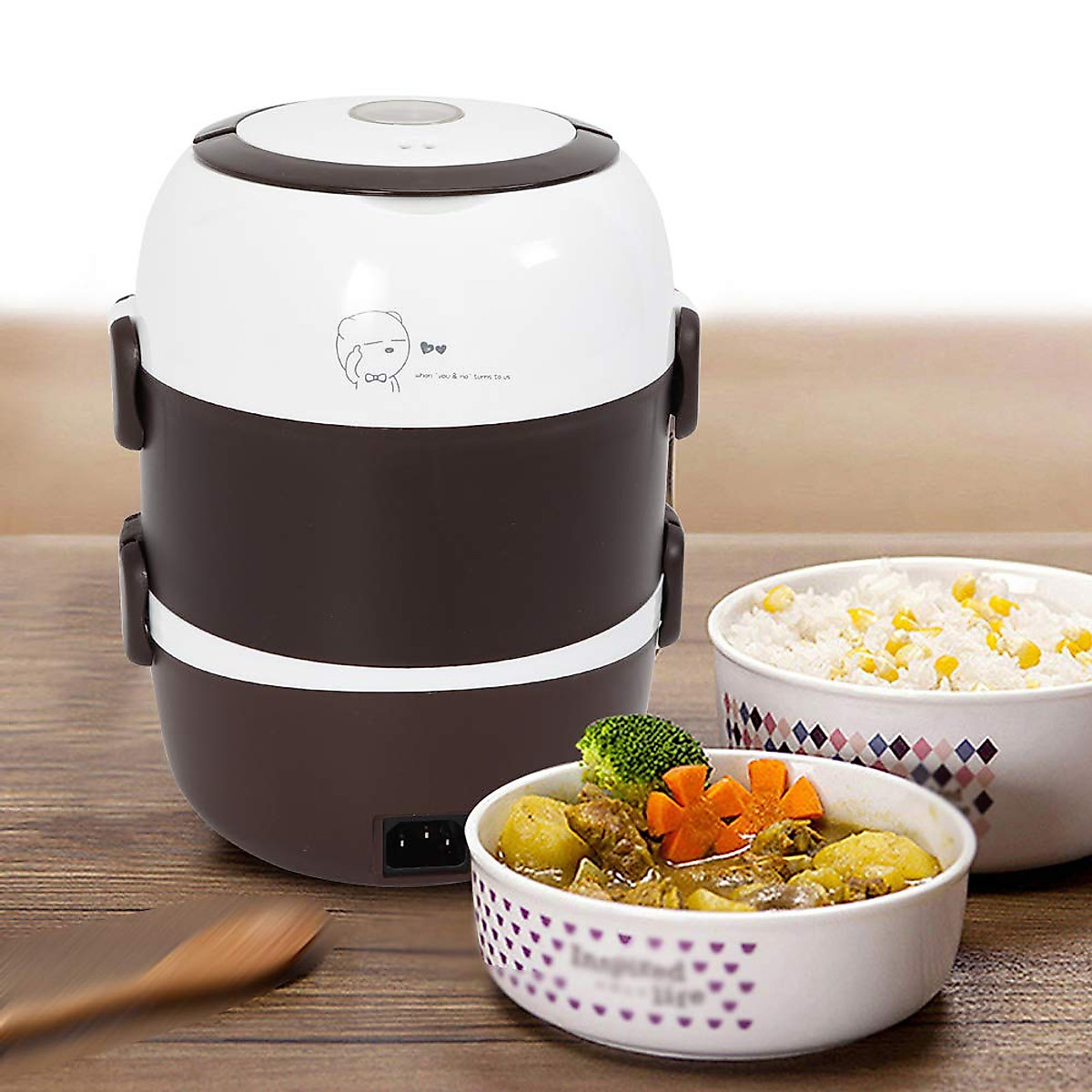 Food Steamer 3 Layers Portable Micro Electric Lunch Box Food Heated Warmer Steamer Rice Cooker Pot Style Rice Cooker (2L)
