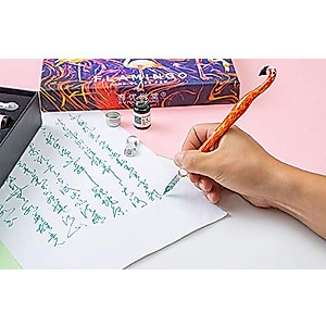 XIAOYU 8 Pcs Handmade Glass Dip Pen Calligraphy Pens Set High Borosilicate Glass Signature Pen with Ink(15ML) - Pink