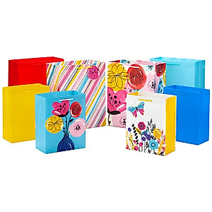 Hallmark Assorted All-Occasion Gift Bags (8 Bags: 4 Medium 9", 4 Large 13")Flowers, Butterfly, Stripes, Solids for Birthdays, Bridal Showers, Mother's Day