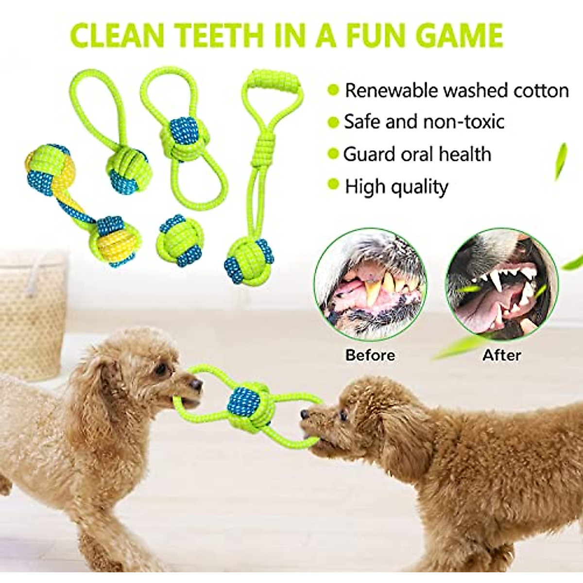 BENSEAO Puppy Chew Toys - Teething Ring & Rope Toy for Small Dogs, Interactive Dog Balls, Storage Basket (B)