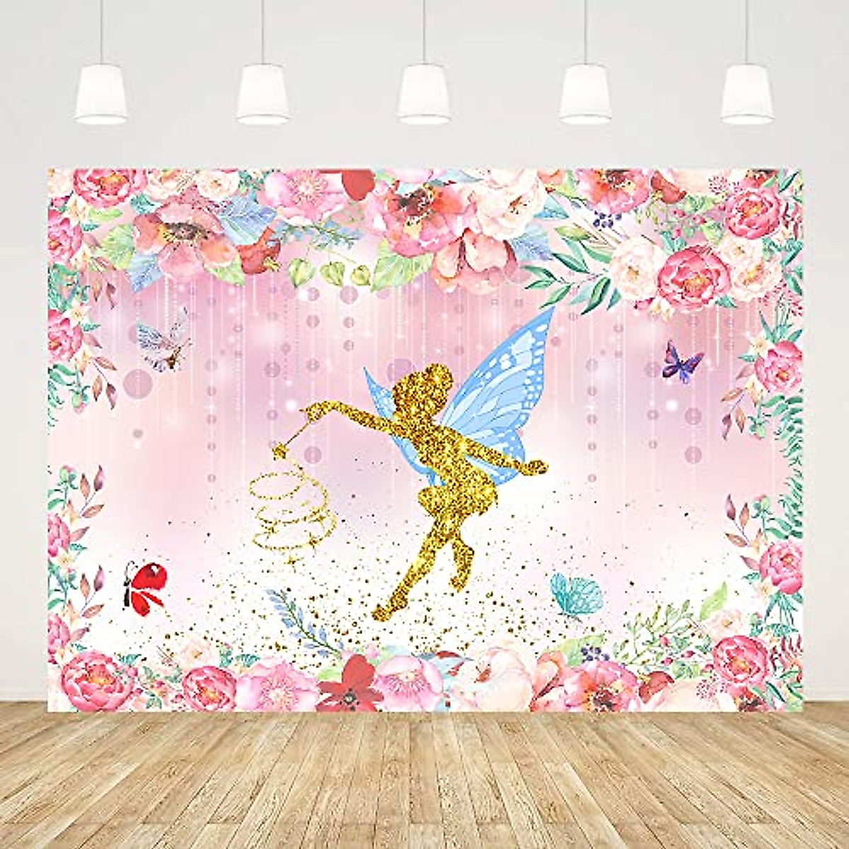 Floral Fairy Party Backdrop for Photography 7x5FT Polyester Pink Fairy Tale Flowers Fairy Party Decorations Backdrop Flower Wonderland Baby Shower Background Decoration Supplies Photo Booth YL097