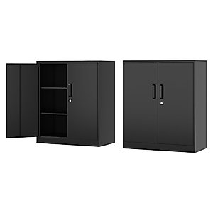 Fesbos Metal Storage Cabinet-36” Tall Steel File Cabinets with Lockable Doors and Adjustable Shelves-Black Steel Storage Cabinet for Home, School, Office, Garage