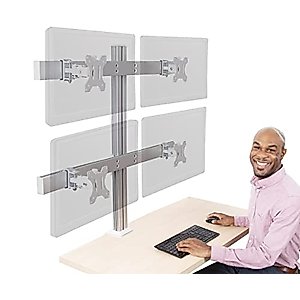 Stand Steady 4 Monitor Mount | Heavy Duty Height Adjustable Monitor Stand with Clamp On Base| Four Monitor Arm with Full Articulation VESA Mount Fits Most LCD/LED Monitors 17-32 in. (Silver/4 Mounts)